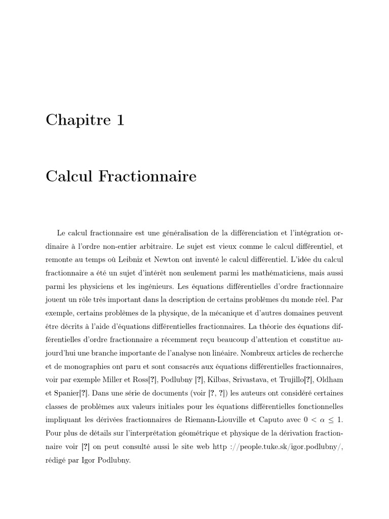 Chapitre 1 Calcul Fractionnaire | PDF | Calcul | Équations
