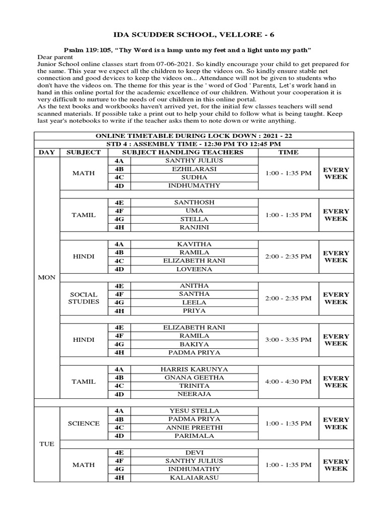 Tame Table For Online Classes | PDF