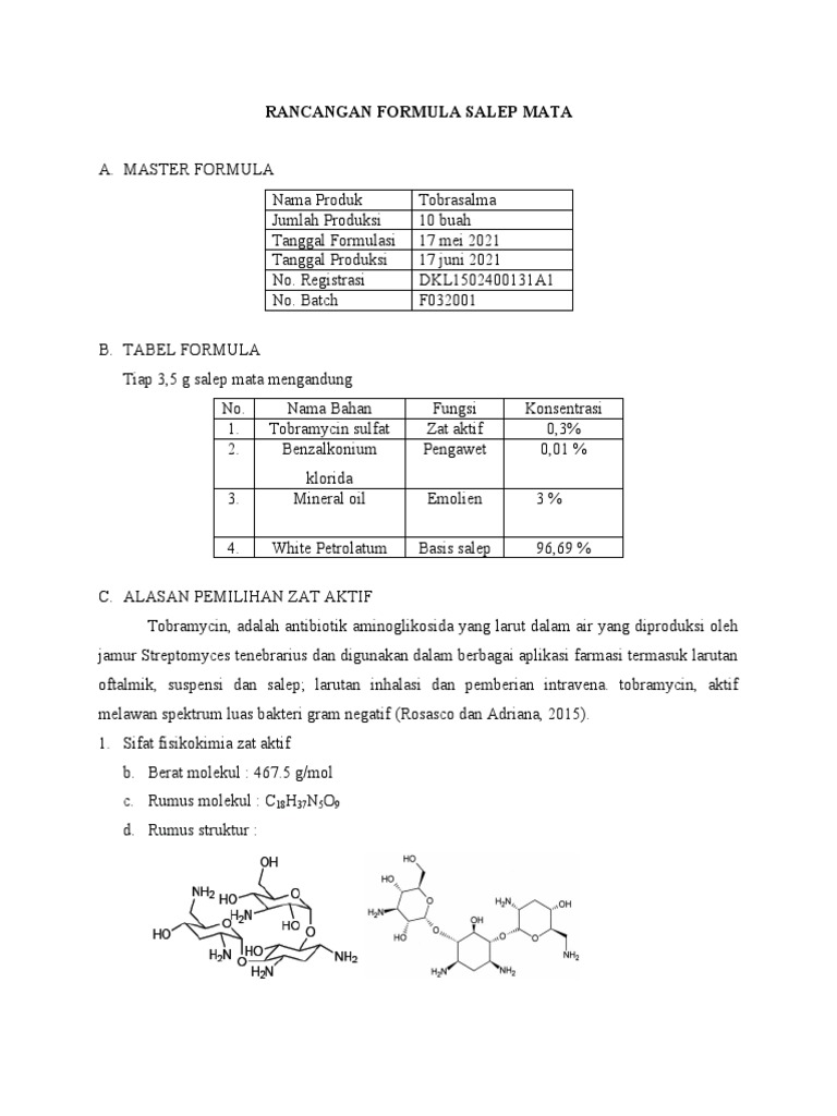 Rancangan Formula Salep Mata Tobramycin | PDF