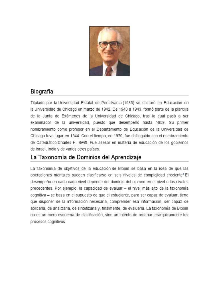 Biografía Benjamin Bloom | PDF | Cognición | Pedagogía