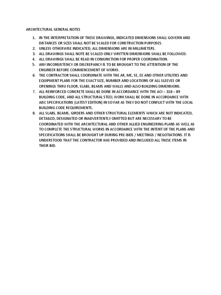Architectural General Notes | PDF | Technology & Engineering