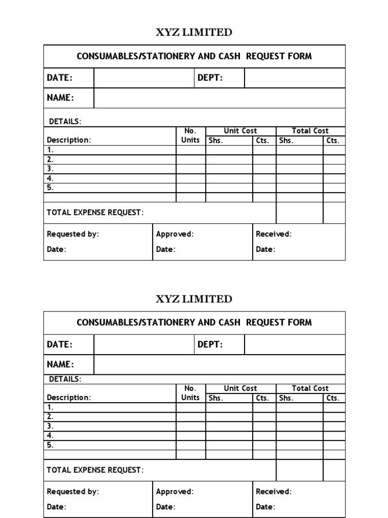 Cash Request Form for XYZ Limited | PDF