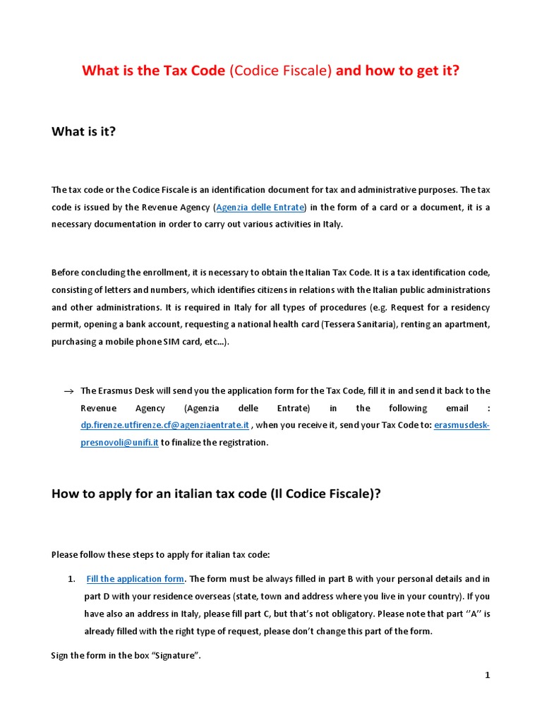 Cos'è e Come Si Richiede Il Codice Fiscale - Inglese | PDF | Identity ...