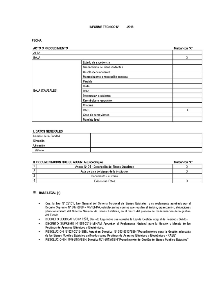 ANEXO 03 INFORME TECNICO IIEE BAJA POR RAEE - File - 1541705948 | PDF | Residuos