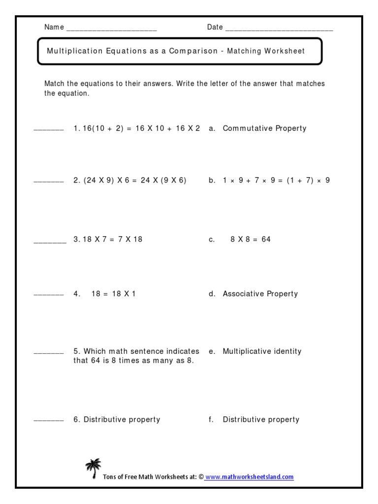 Multiplication Equations As A Comparison - : Name - Date | PDF
