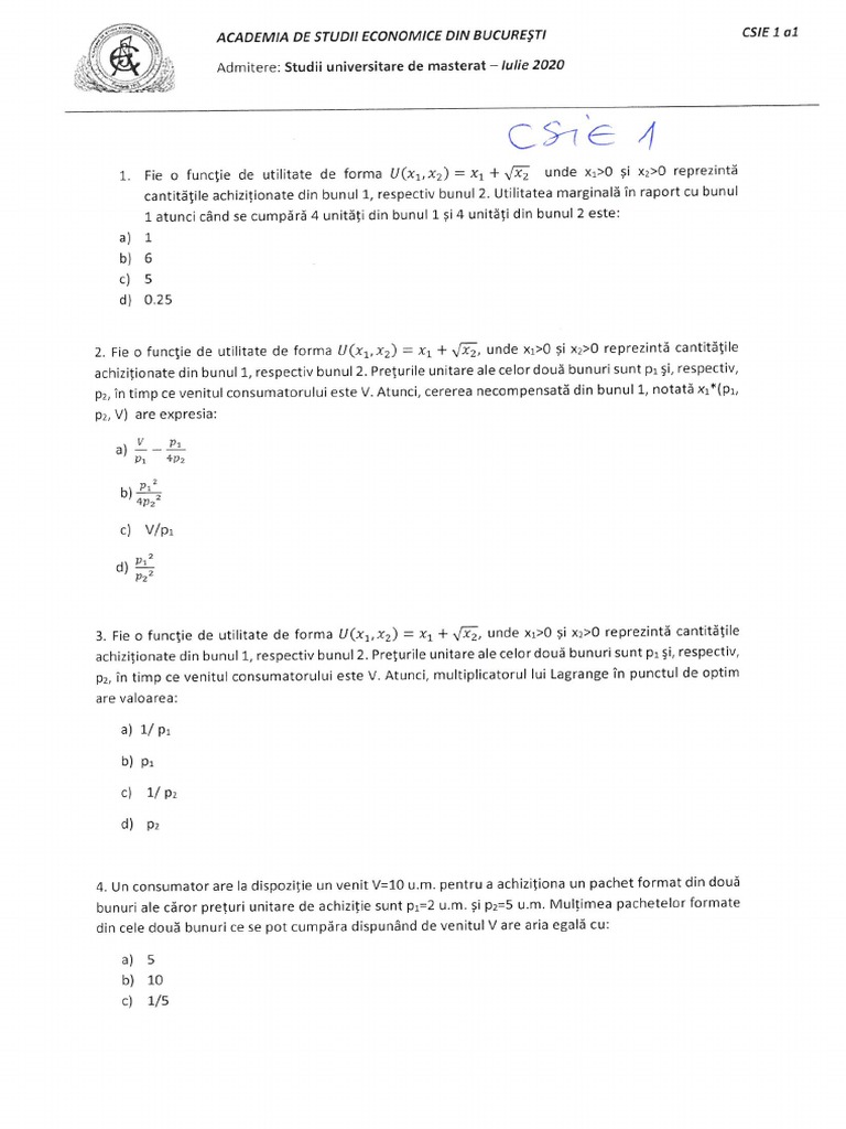 CSIE-1-IULIE Admitere Master | PDF