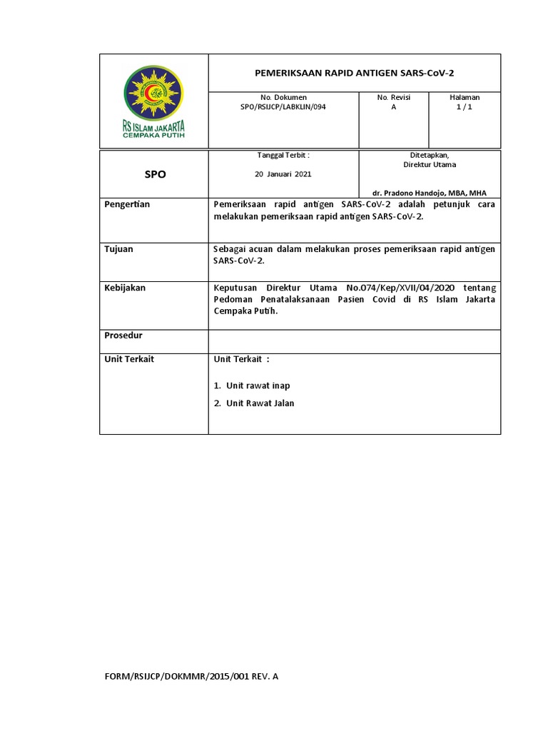 Spo Pemeriksaan Rapid Antigen | PDF | Pengembangan Diri | Sains & Matematika