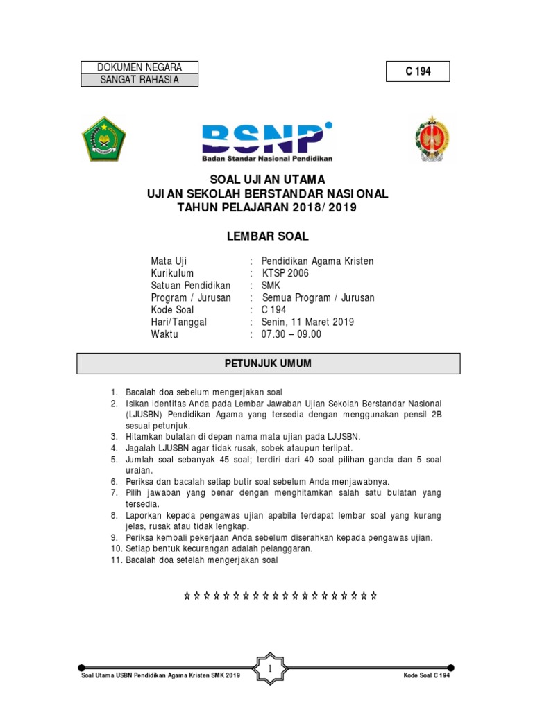 Soal Utama SMK KTSP 2019 - Revisi | PDF | Karier & Perkembangan | Agama ...
