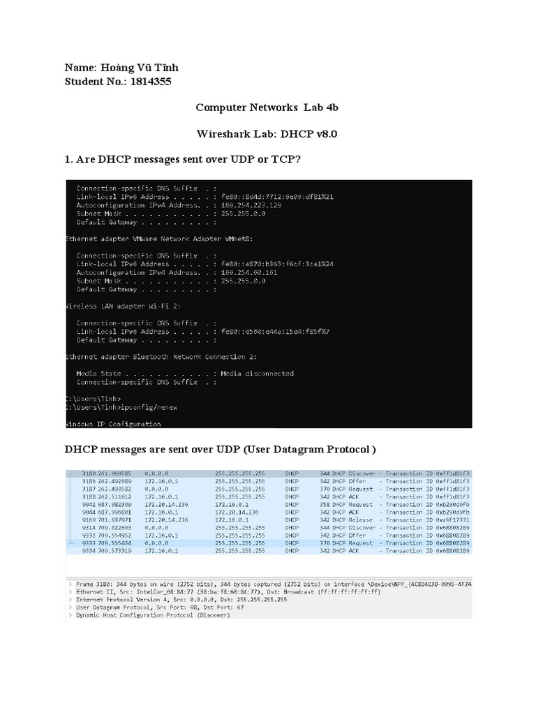 Wireshark DHCP Lab Analysis | PDF | Transmission Control Protocol | Port (Computer Networking)