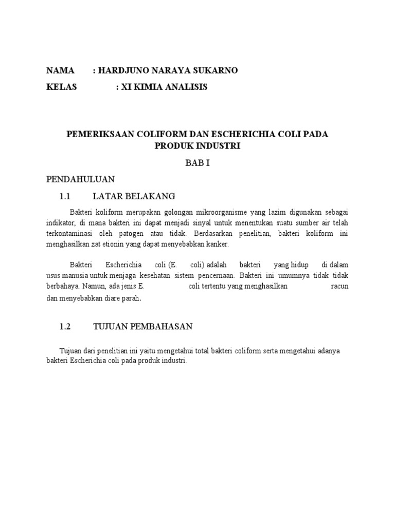 Pemeriksaan Bakteri Coliform Dan E-Coli | PDF | Sains & Matematika