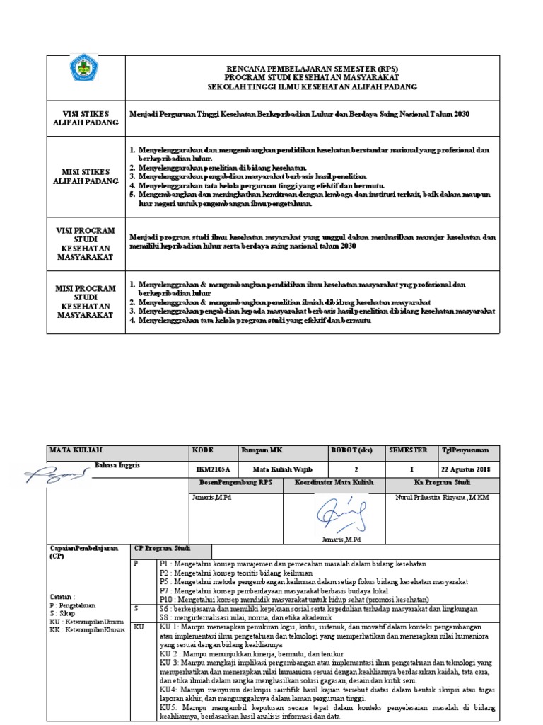 RPS Bahasa Inggris | PDF