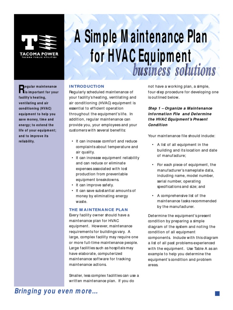 HVAC Maintenance Plan Essentials | PDF | Duct (Flow) | Tools