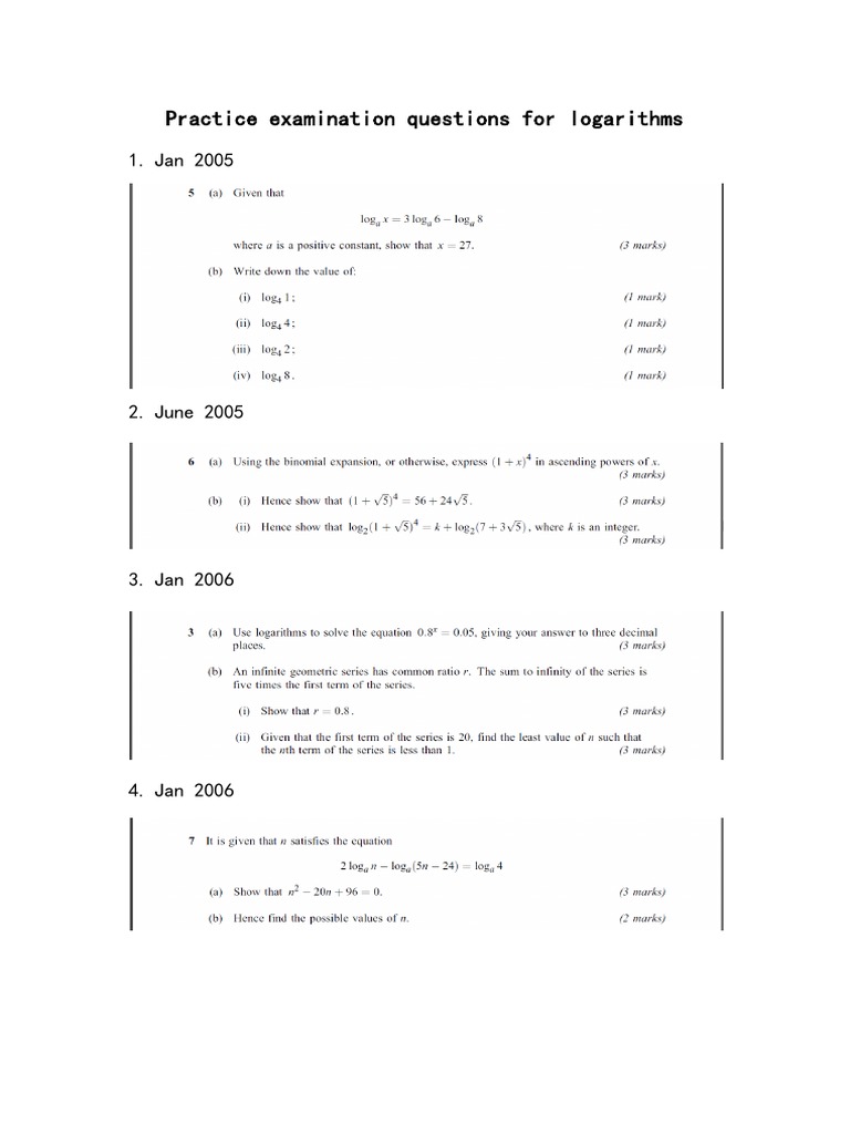 A Level Logarithms Practice Questions | PDF