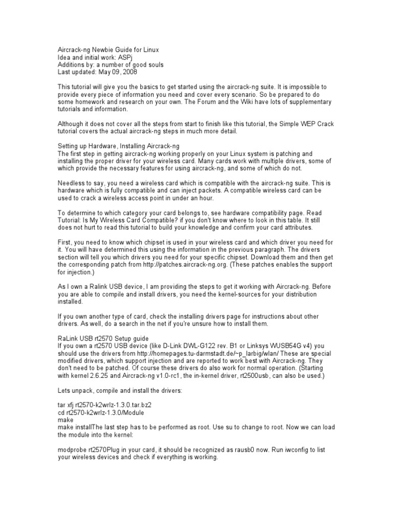 Aircrack Guide | PDF | Wireless Access Point | Computer Network