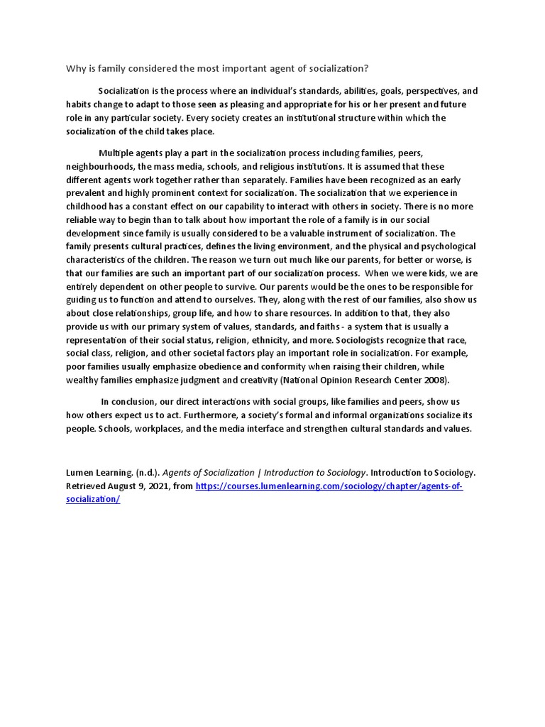 Family: Key Agent of Socialization | PDF | Socialization | Family