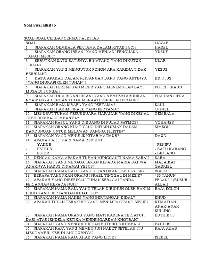 Soal Soal Alkitab | PDF
