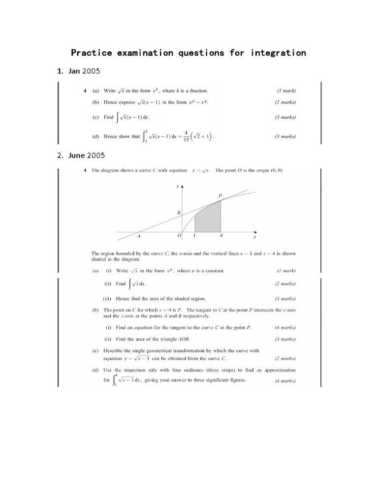 Integration Exam Practice Questions | PDF | Technology & Engineering