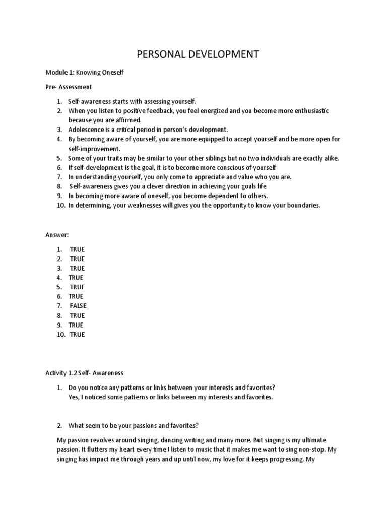 Module 1 Personal Development | PDF | Self Awareness | Adolescence