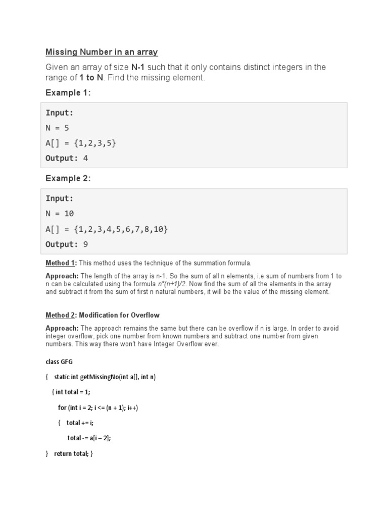Missing Number in An Array | PDF | Teaching Methods & Materials | Computers