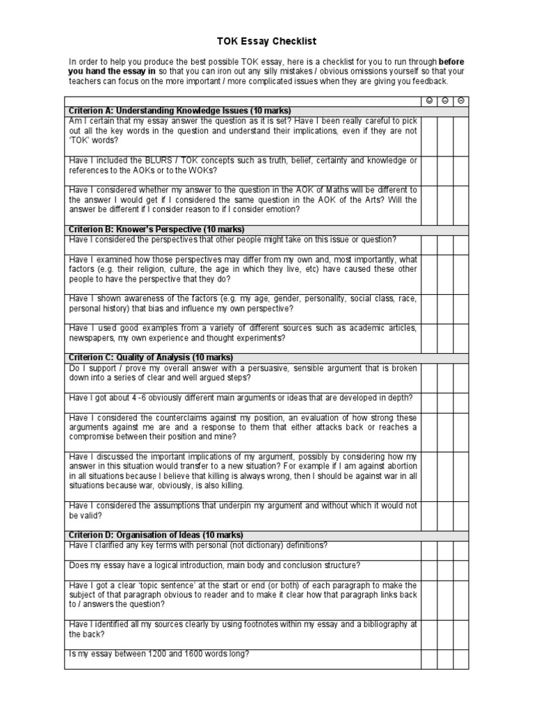 TOK Essay Checklist | PDF | Argument | Essays