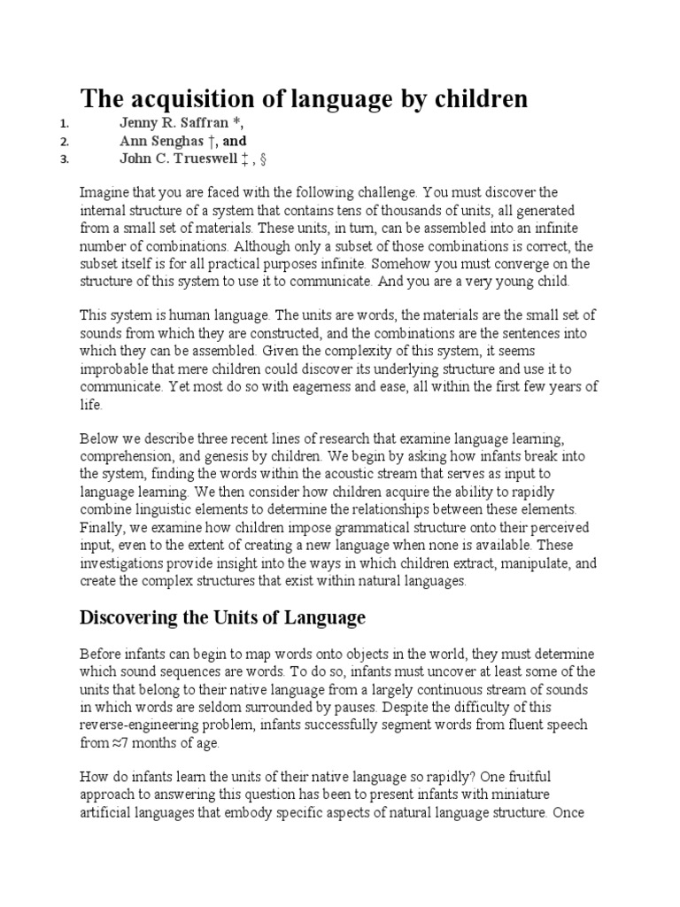 The Acquisition of Language by Children | PDF | Learning Disability ...
