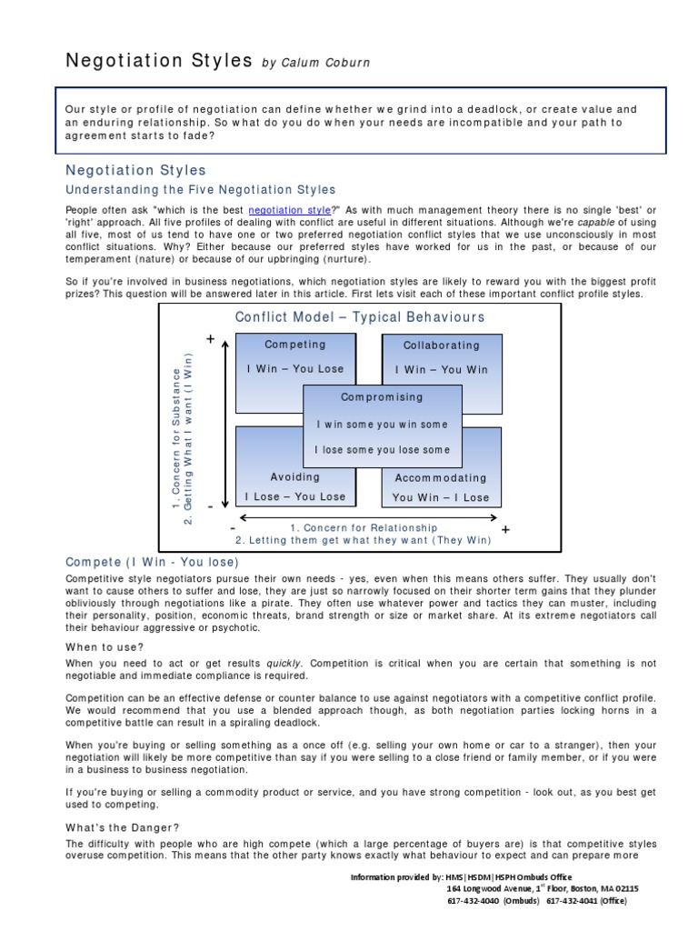 Understanding Five Negotiation Styles | PDF | Negotiation | Market ...