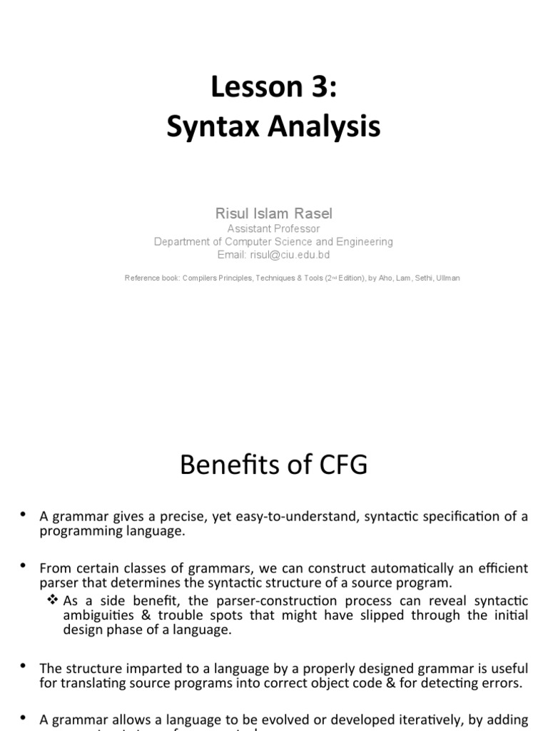 Lesson 3: Syntax Analysis: Risul Islam Rasel | PDF | Parsing | Formalism (Deductive)