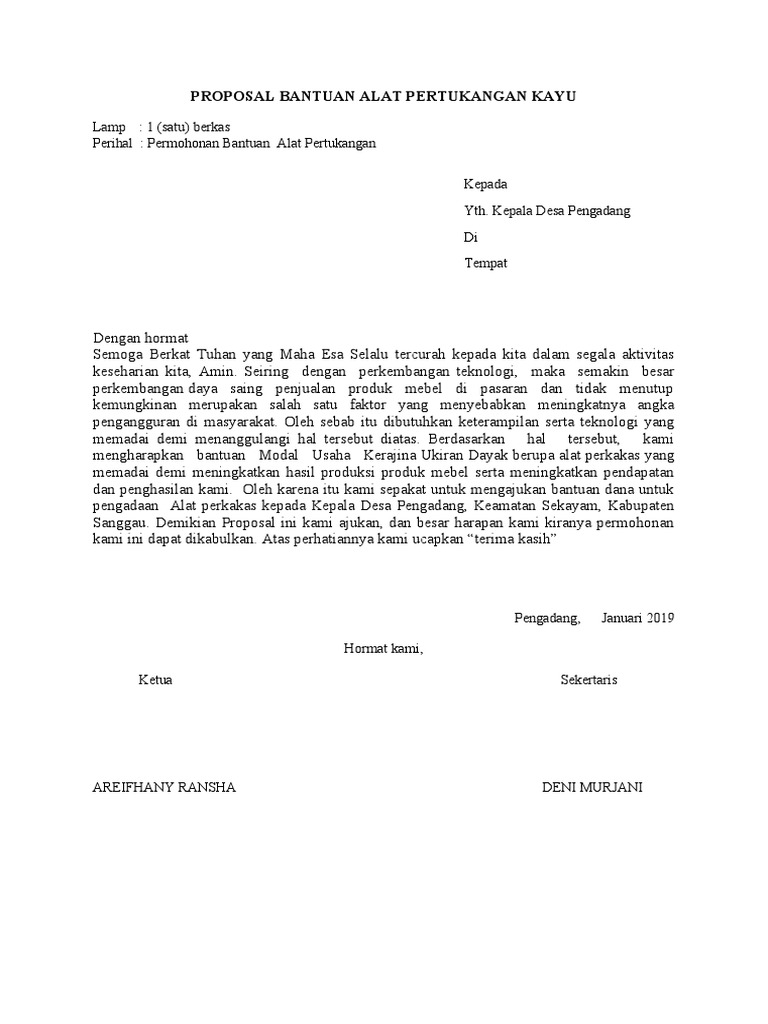 Proposal Bantuan Alat Pertukangan Kayu | PDF