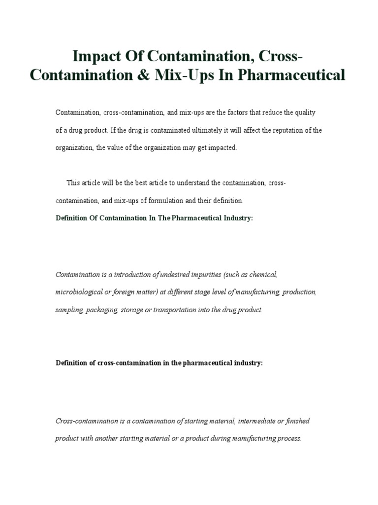 Impact of Cross Contamination | PDF | Chemistry