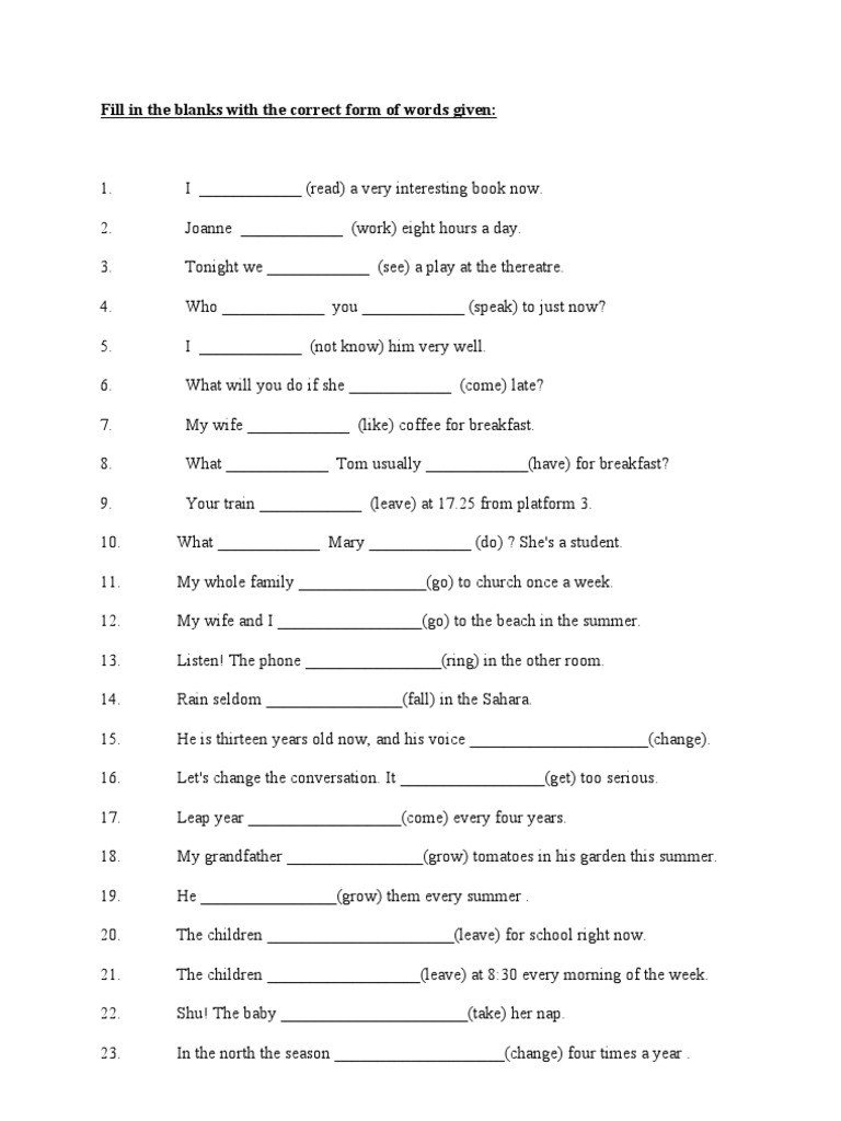 Correct Verb Forms Worksheet | PDF | Nature