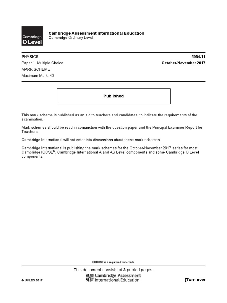 Physics O.N 2017 - Marking Scheme | PDF | Water | Velocity