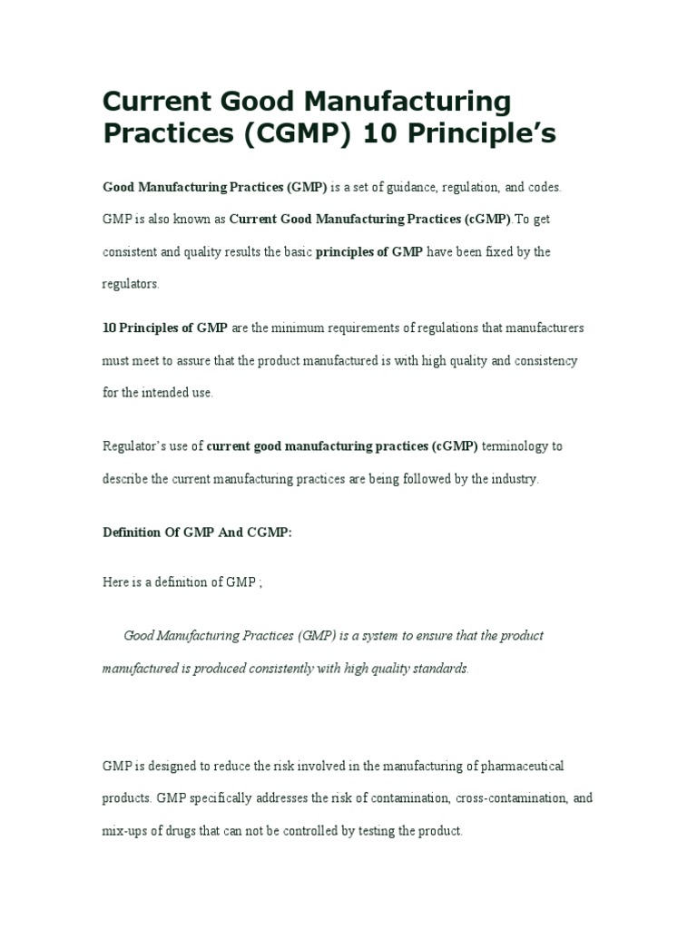 The 10 Basic Principles of Current Good Manufacturing Practices (CGMP) | PDF | Quality ...