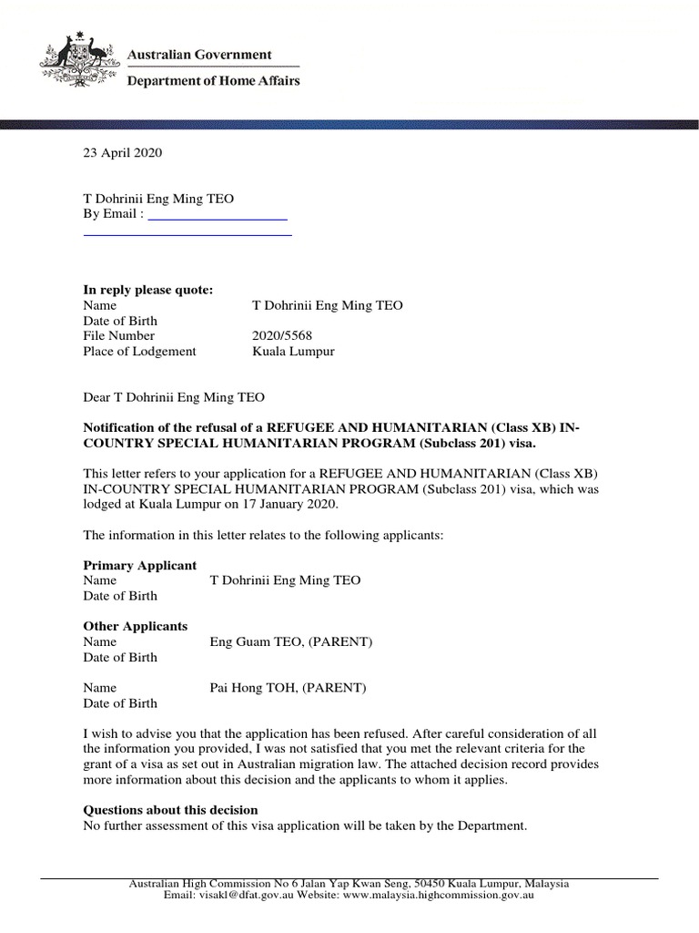 Refugee Visa Application Refusal Notice | PDF | Travel Visa | Common Law