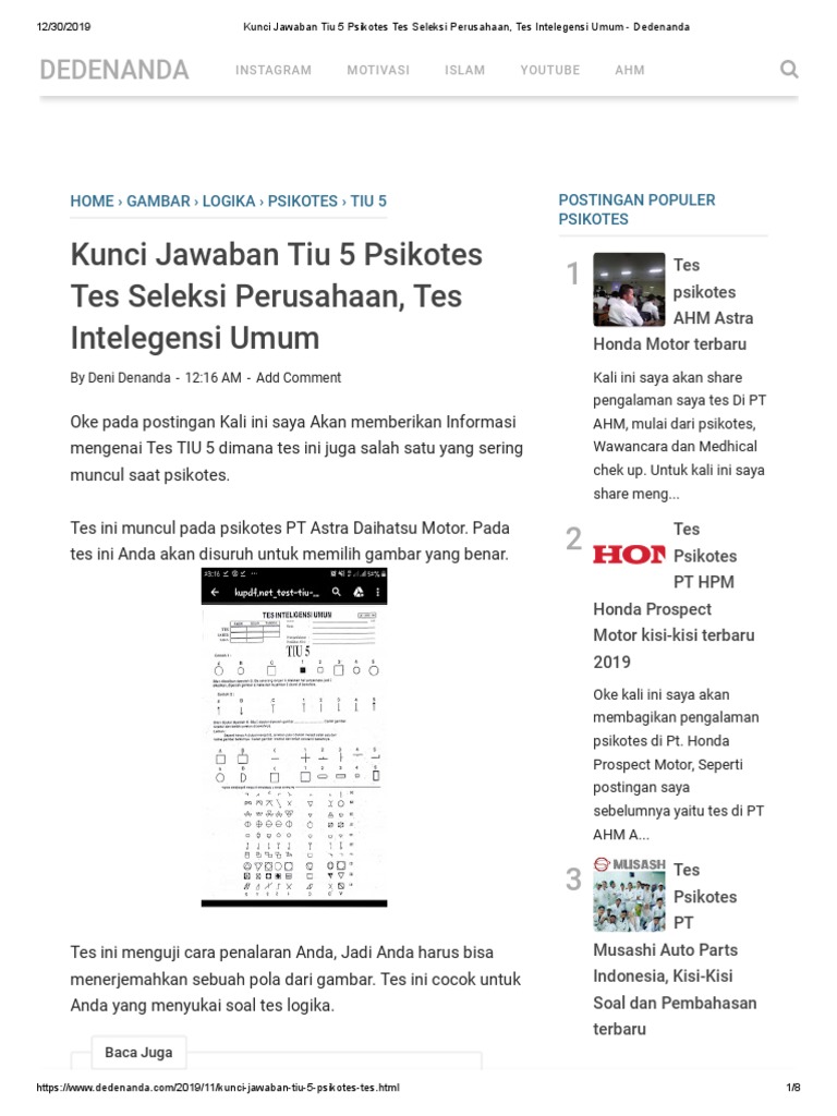 Kunci Jawaban Tiu 5 Psikotes Tes Seleksi Perusahaan, Tes Intelegensi ...