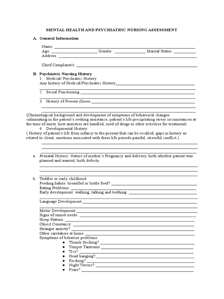 Mental Health and Psychiatric Nursing Assessment | PDF | Psychiatry ...