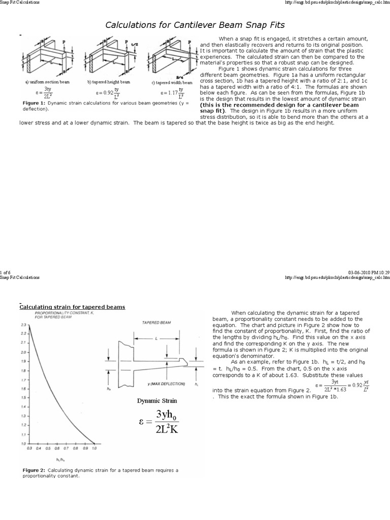 Snap Fit Calculations | Beam (Structure) | Deformation (Mechanics)