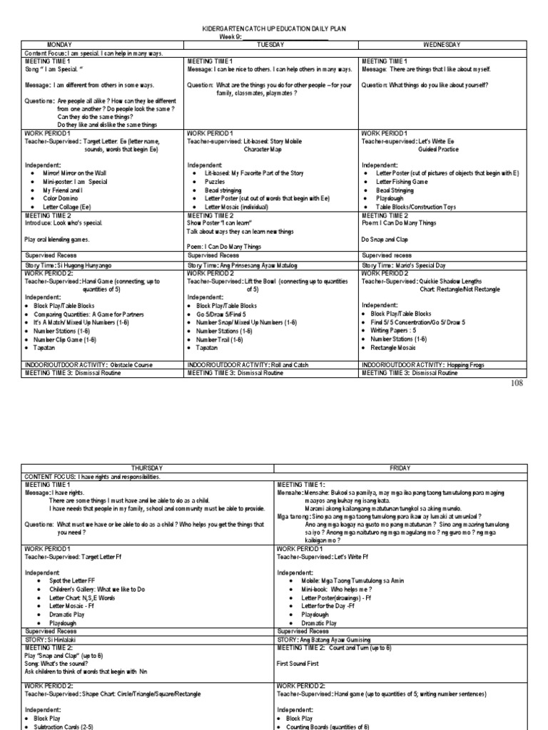 Kindergarten Lesson Plan Week 9 | PDF | Drawing