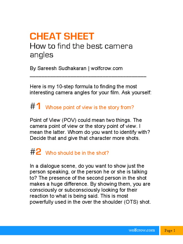 Cheat Sheet: How To Find The Best Camera Angles | PDF