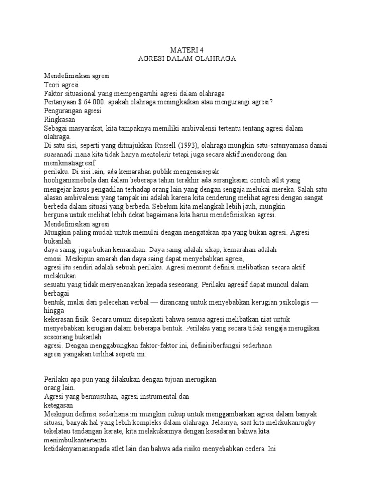 Definisi Agresi dalam Olahraga | PDF | Karier & Perkembangan