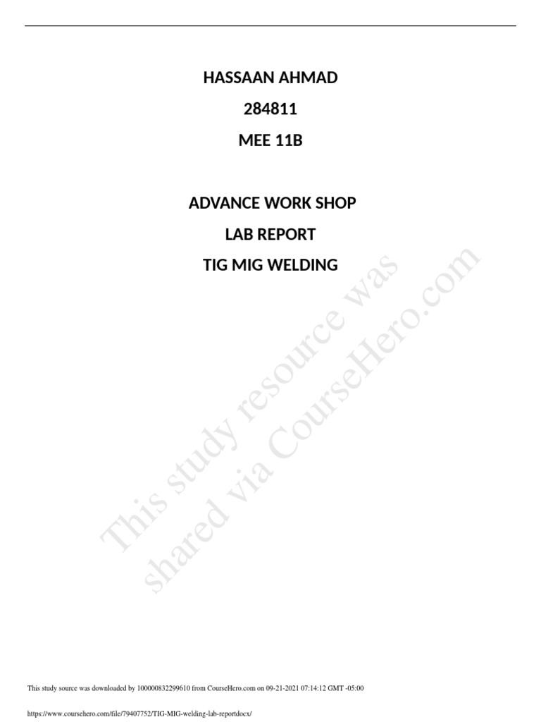 TIG MIG Welding Lab Report | PDF | Welding | Construction