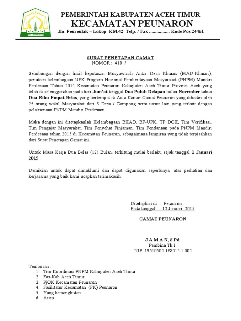 Surat Penetetapan Camat | PDF