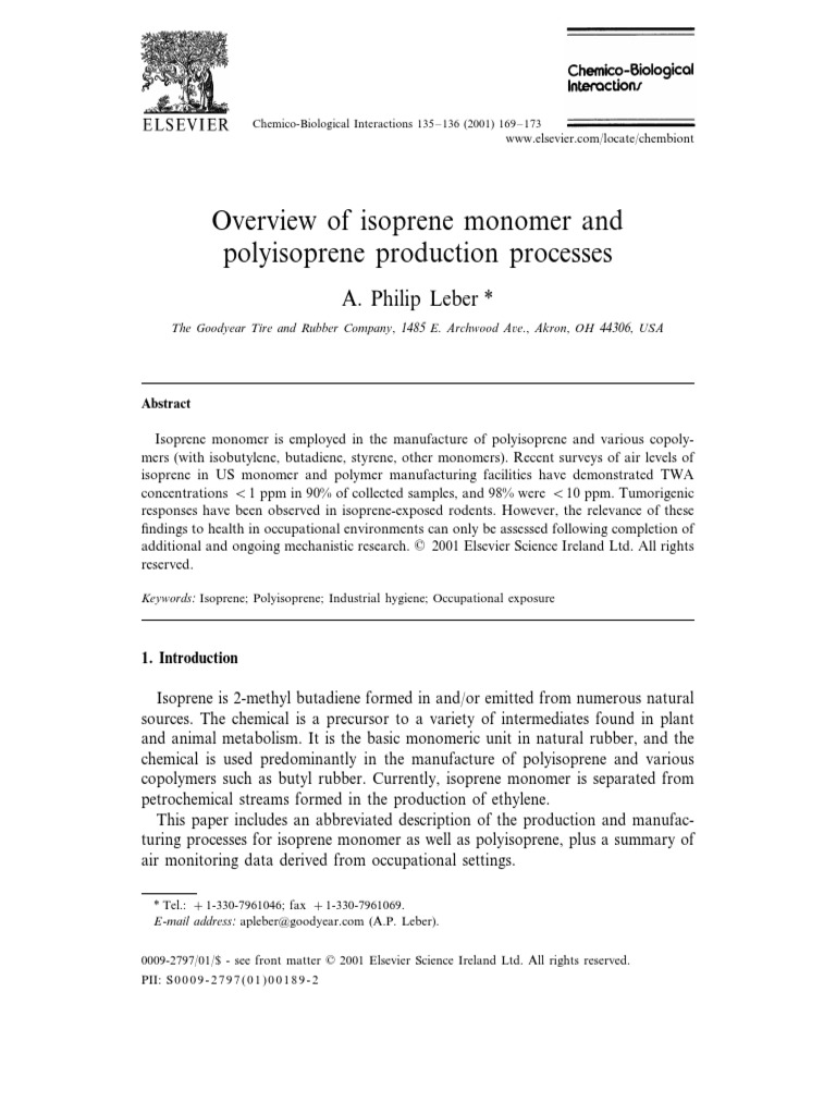 Overview of Isoprene Monomer and Polyisoprene Production Processes ...