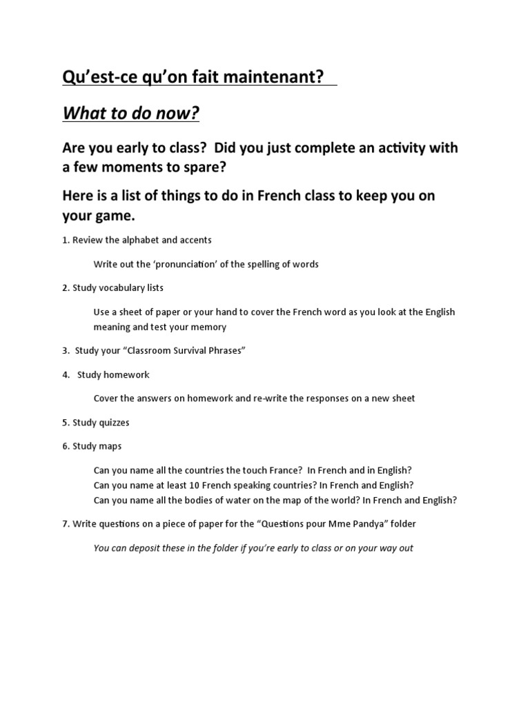 Productive Activities for French Class | PDF | Language Arts & Discipline