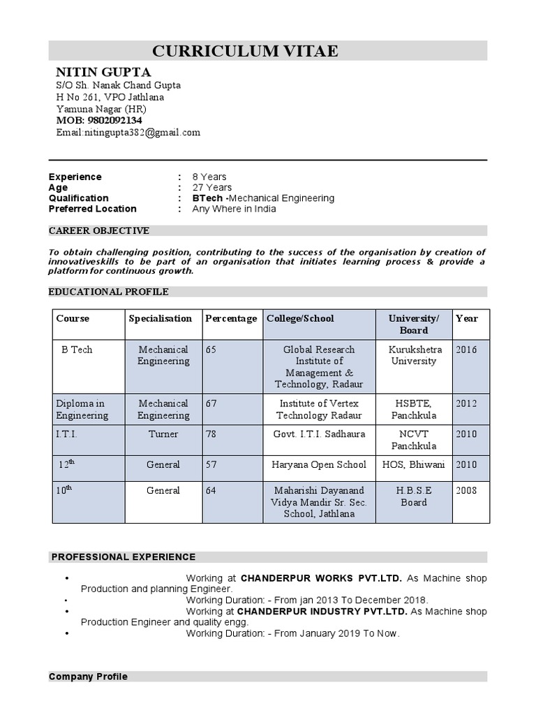Curriculum Vitae: Nitin Gupta | PDF