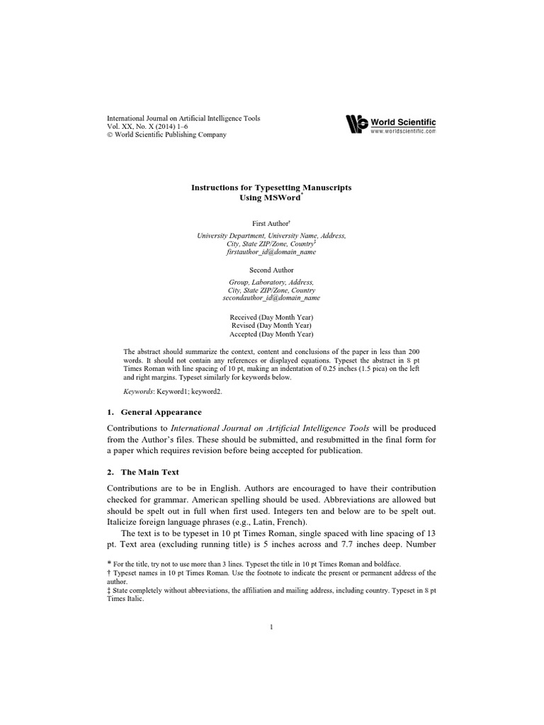 Instructions For Typesetting Manuscripts Using Msword | PDF | Letter Case | Times New Roman