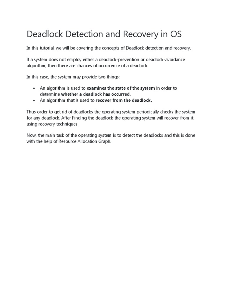 Deadlock Detection and Recovery in OS | PDF | Array Data Structure ...