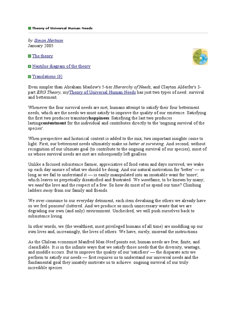 Theory of Universal Human Needs | PDF | Applied Psychology | Cognition