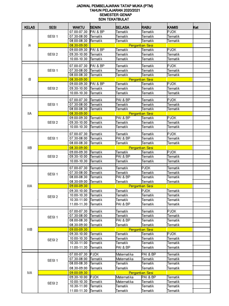 Contoh Jadwal Pembelajaran Tatap Muka Word | PDF