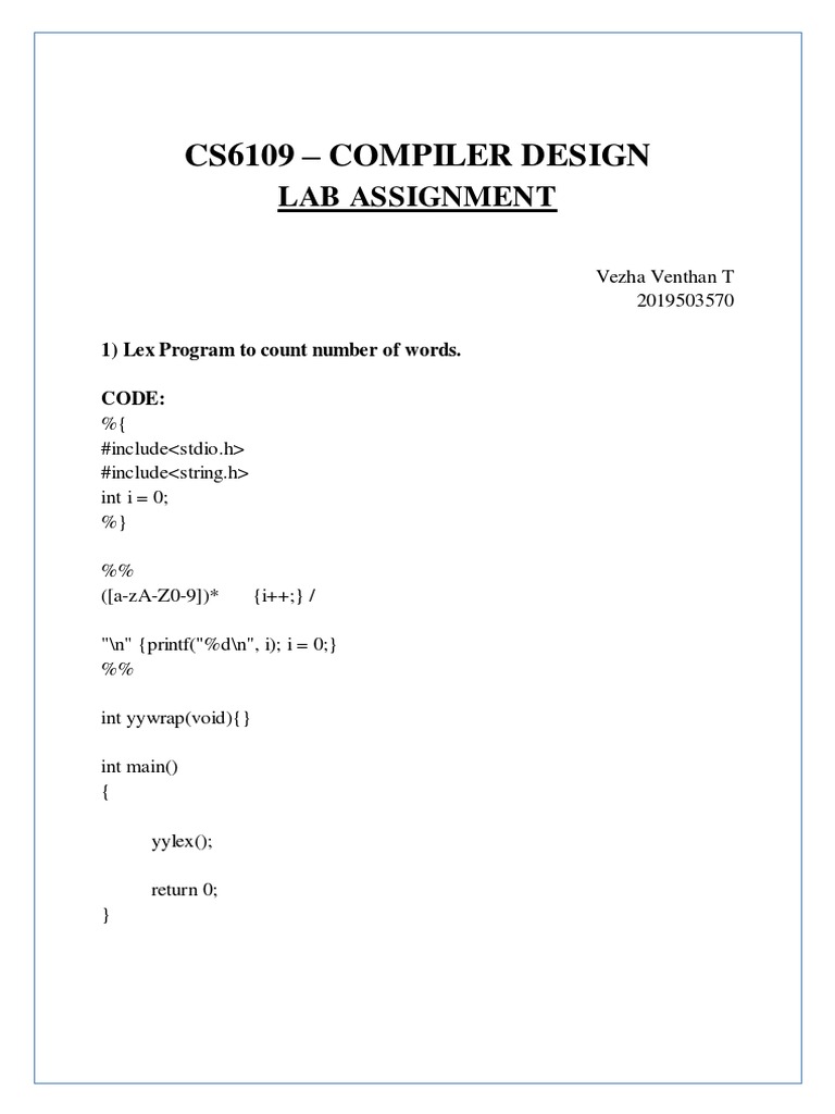 Cs6109 - Compiler Design: Lab Assignment | PDF | Pointer (Computer Programming) | Text File