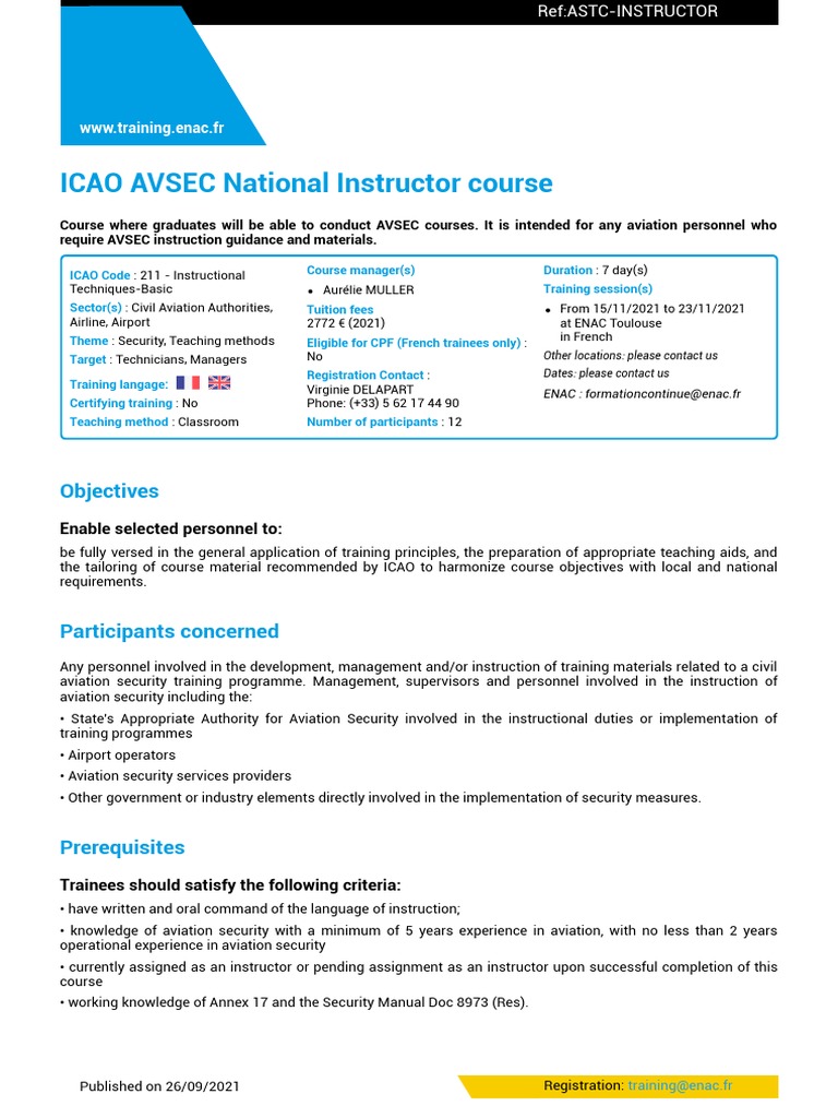 ICAO AVSEC National Instructor Course: Objectives | PDF | Airport ...